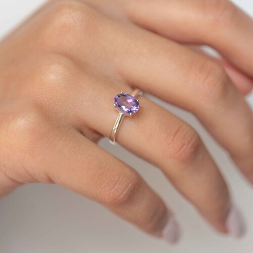 Amethyst Stackable Ring Set Silver Gemstone Ring February - Etsy