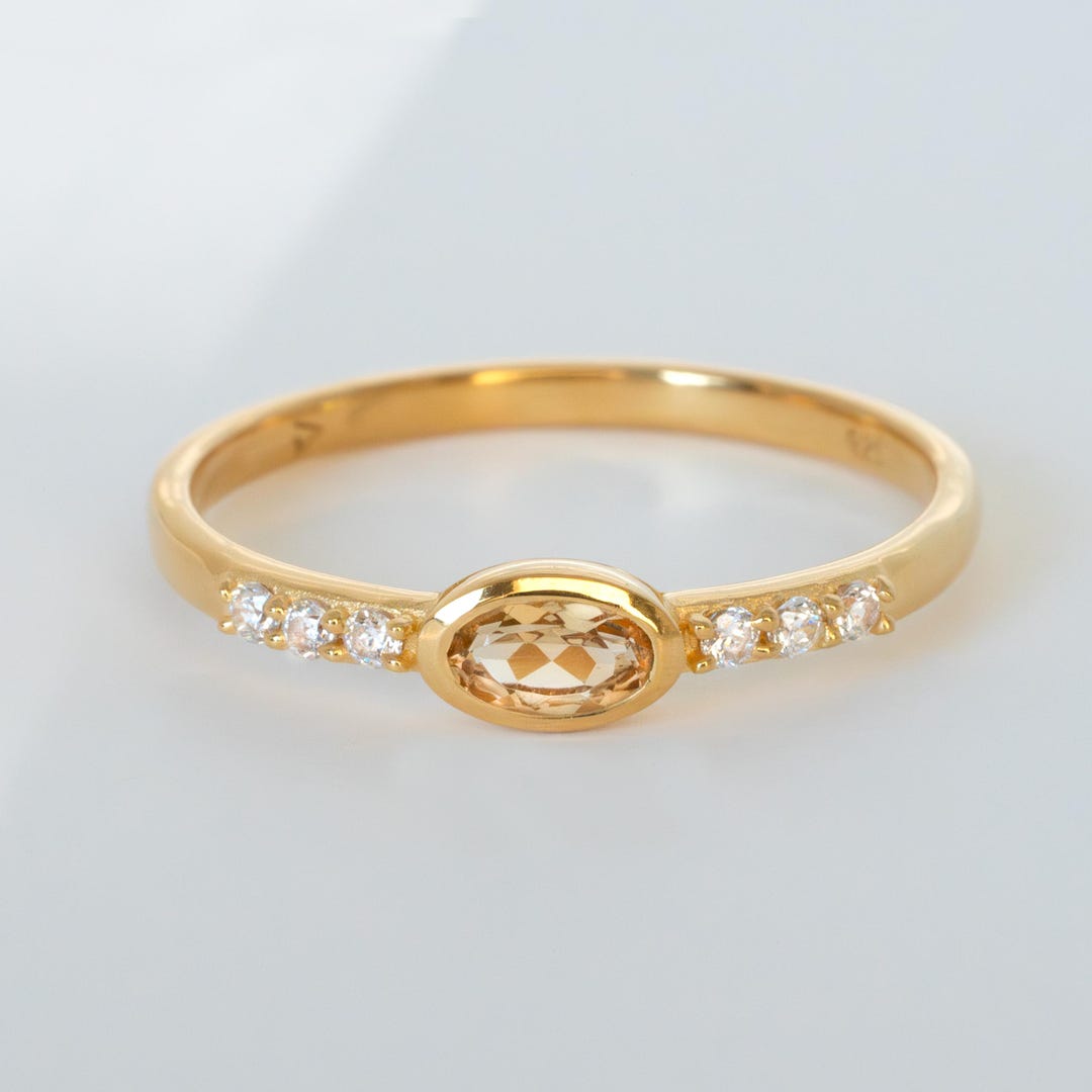 Natural Citrine Ring: Dainty Gold Band 14k Gold Vermeil, November ...