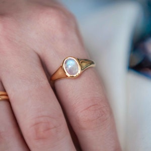 Moonstone Signet Ring in Gold Vermeil, Rainbow Moonstone Ring ...