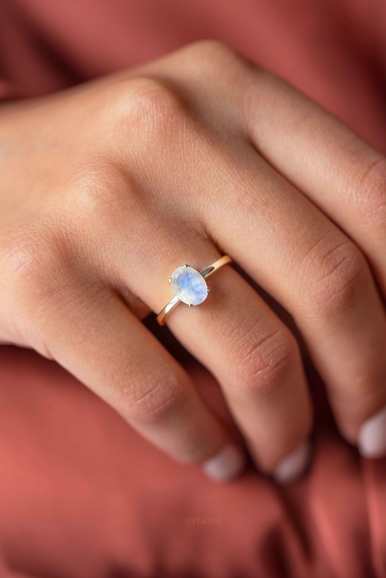 Delicate Natural Moonstone Ring in Sterling Silver and 18k - Etsy