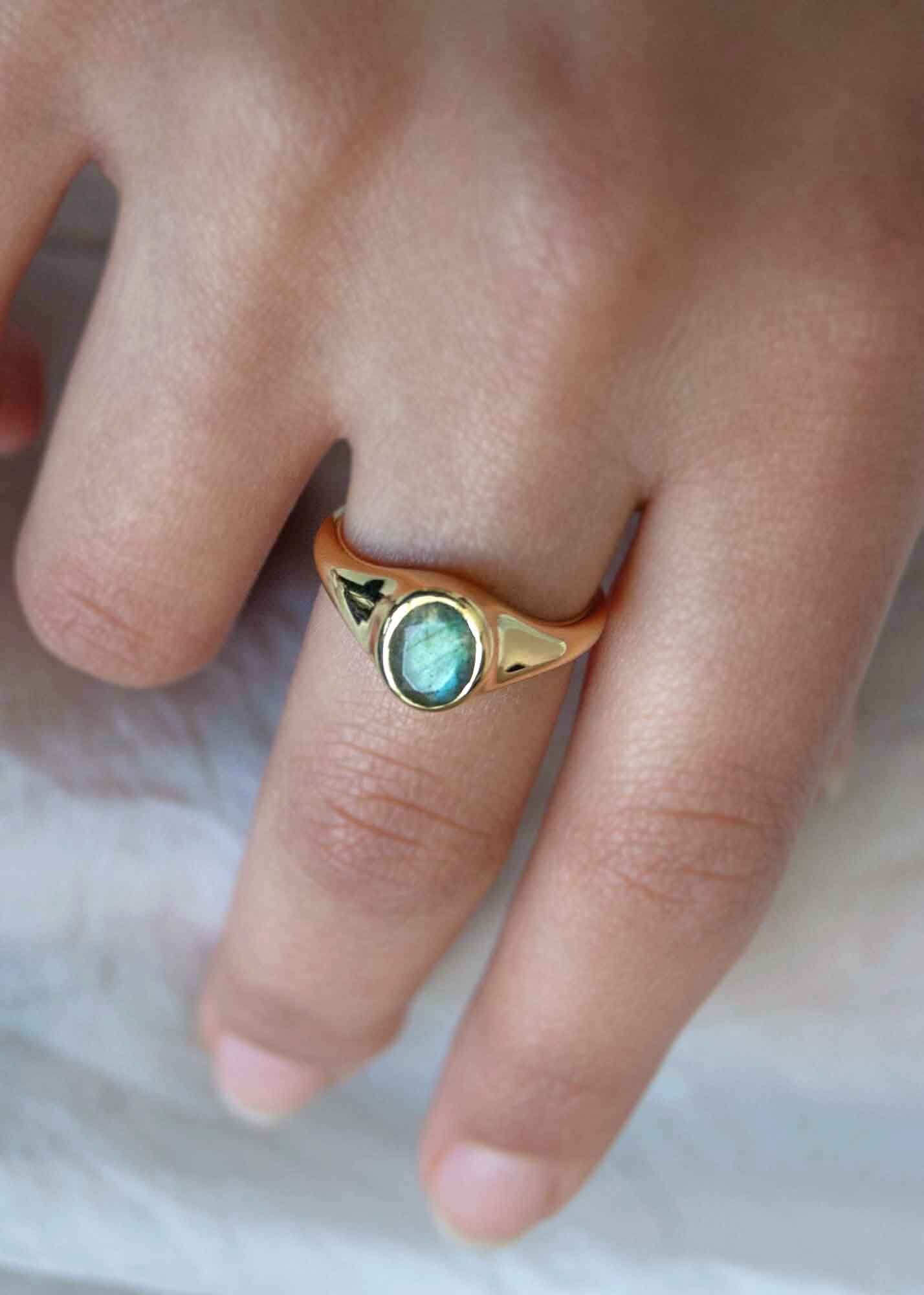 Labradorite Signet Ring, Labradorite Gold Ring in 18k Gold Vermeil ...