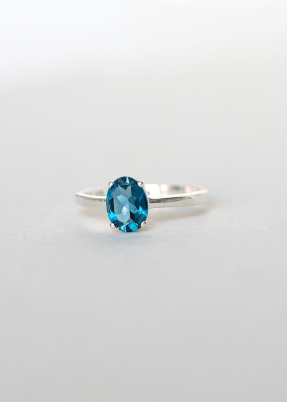 Genuine London Blue Topaz Ring in 925 Sterling Silver London Blue Solitaire Ring Handmade Jewelry December Birthstone Gifts for Women Etsy