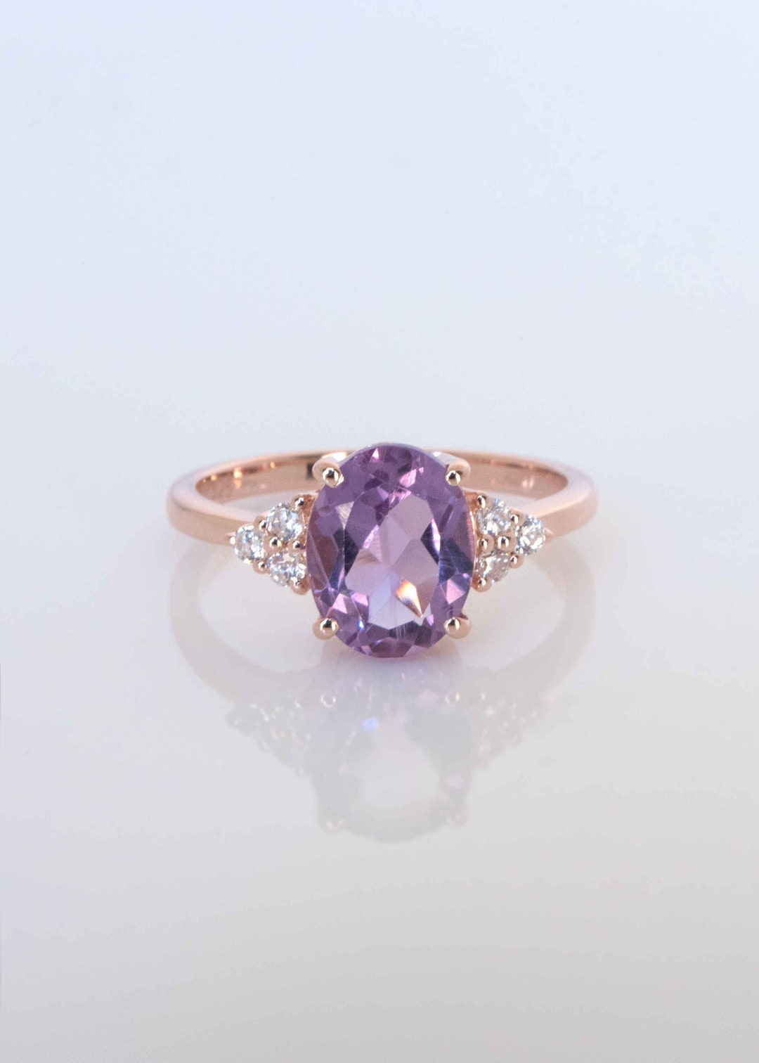 Fleur Amethyst Ring Rose Gold, Genuine Natural Gemstone in Rose Gold ...