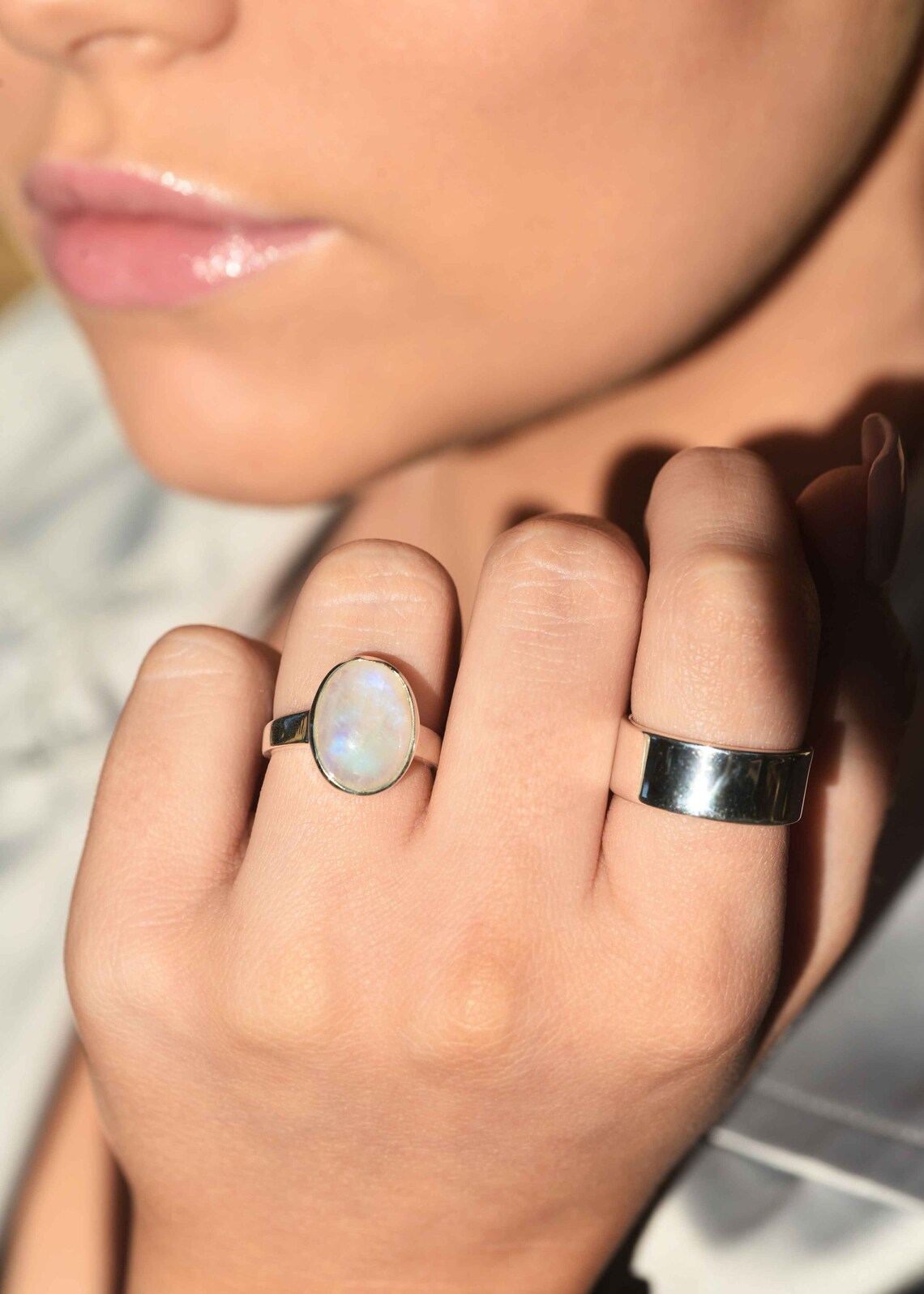 Moonstone Ring Large Gemstone Oval Statement Ring in Sterling - Etsy