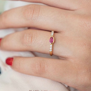Natural Ruby Ring Gold, Dainty Minimalist Wedding Band, July Birthstone Jewelry Birthday Gifts ...