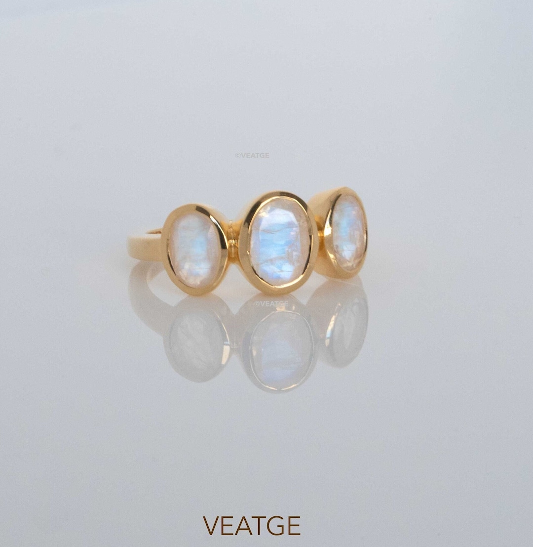 Three Moonstone Ring Gold, High Grade Natural Gemstone, Moonstone Gold ...