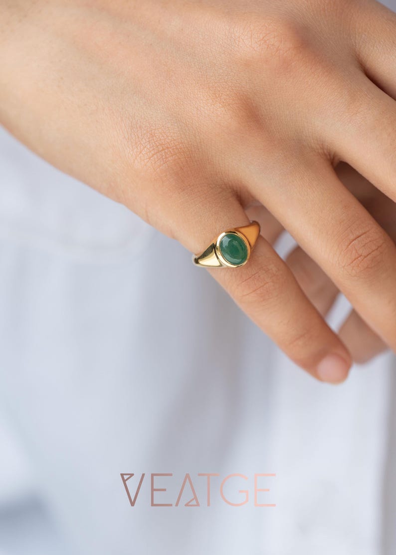 1.25 Ct Minimalist Signet Ring: Natural Green Aventurine Gemstone Pinky ...