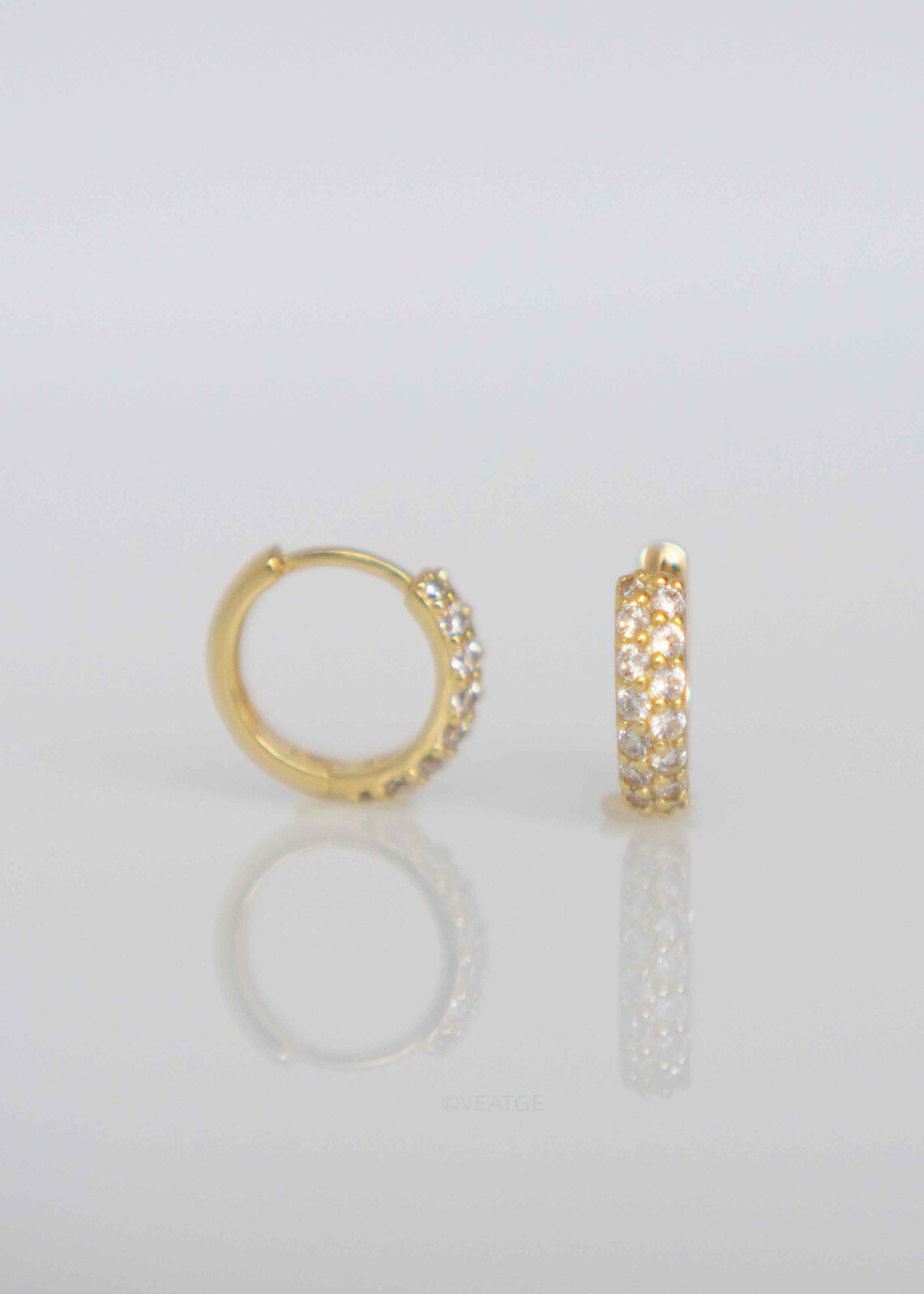 Huggie Hoops Earrings in 14k Gold Vermeil, Small Huggie Diamond Hoops ...