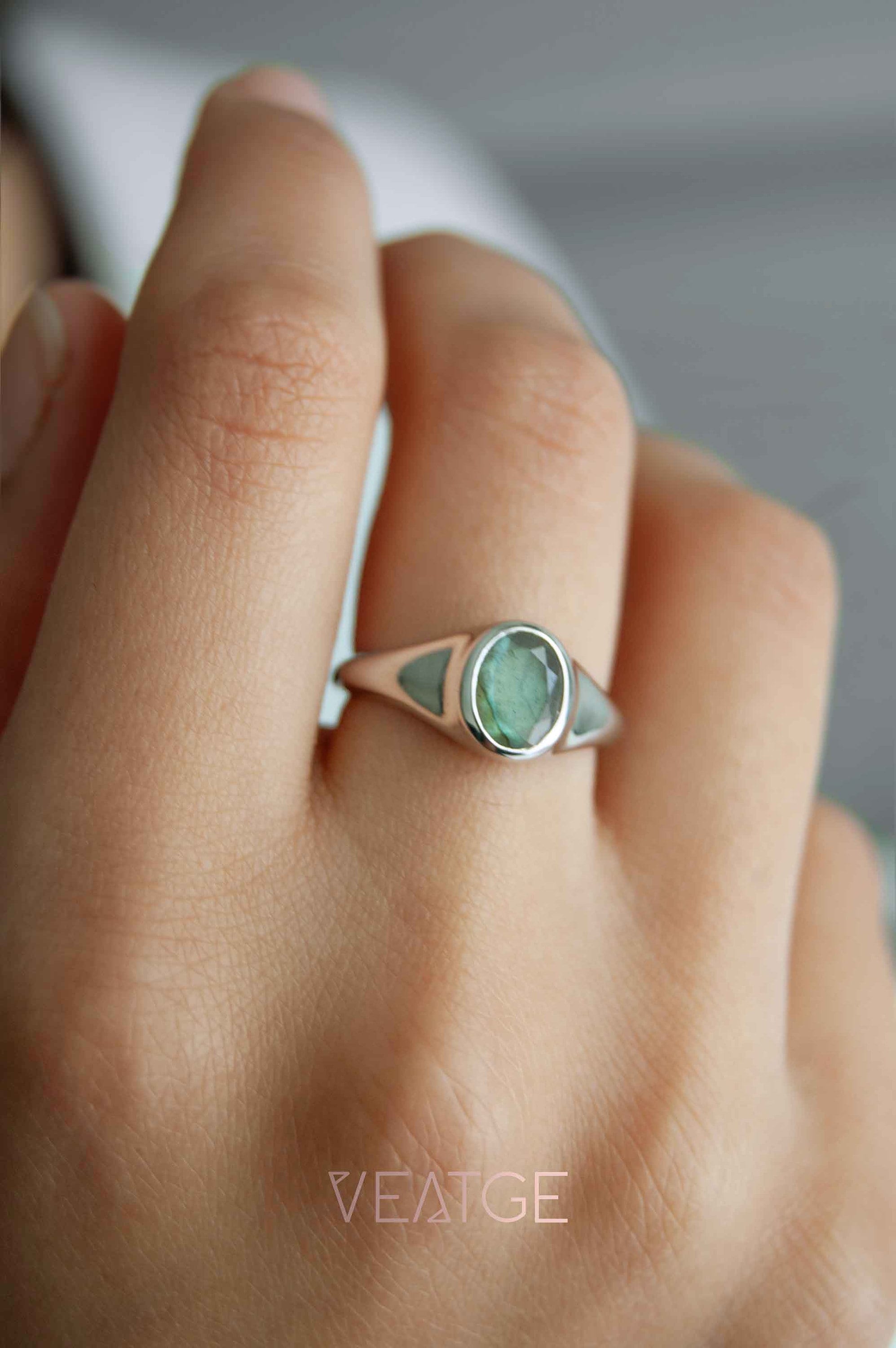 Labradorite Signet Ring Sterling Silver, Unisex Ring, Promise Ring ...