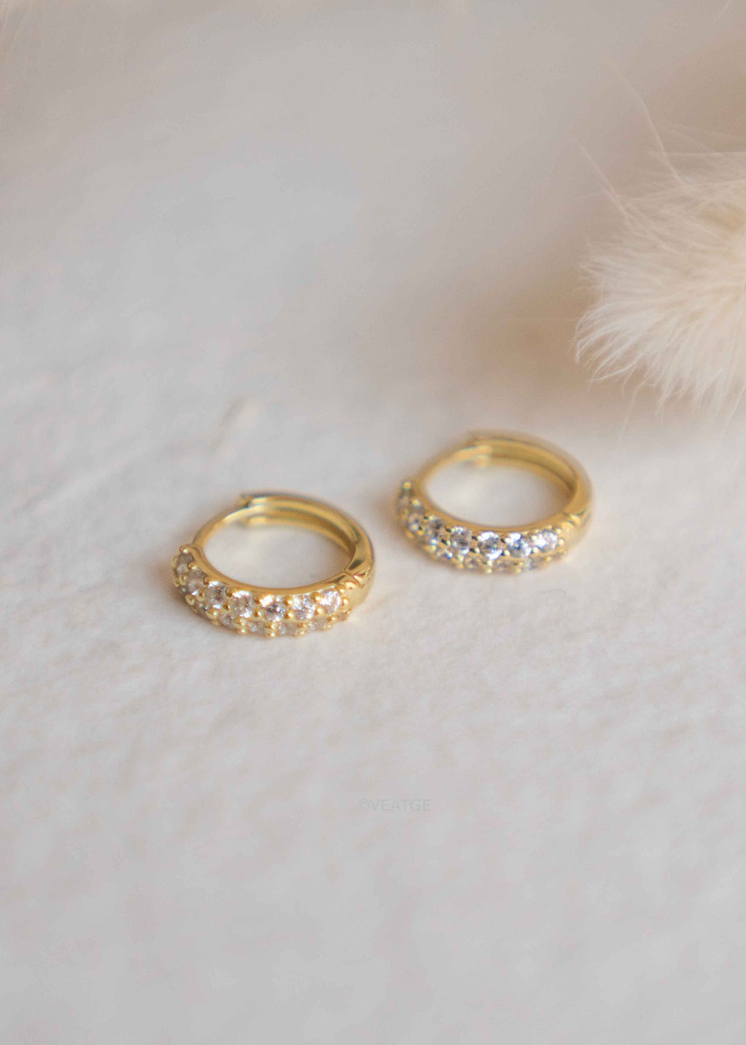 Huggie Hoops Earrings in 14k Gold Vermeil, Small Huggie Diamond Hoops ...