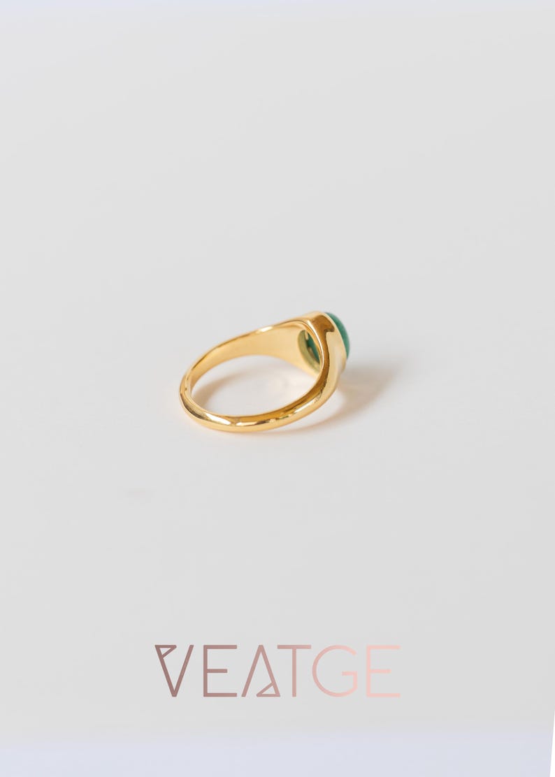 1.25 Ct Minimalist Signet Ring: Natural Green Aventurine Gemstone Pinky ...