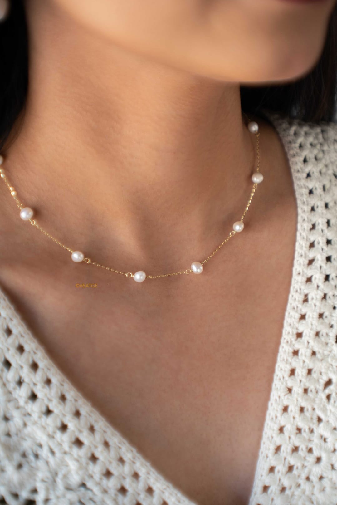 Pearl Dewdrop Necklace, Multiple Pearl Necklace, Floating Pearl Necklace Gold, Wedding Necklace ...