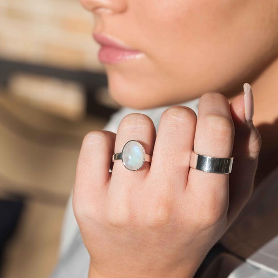 Moonstone Ring Sterling Silver Large Natural White Moonstone Statement Ring June Birthstone Handmade Ring Rings for Women Best Gifts Etsy