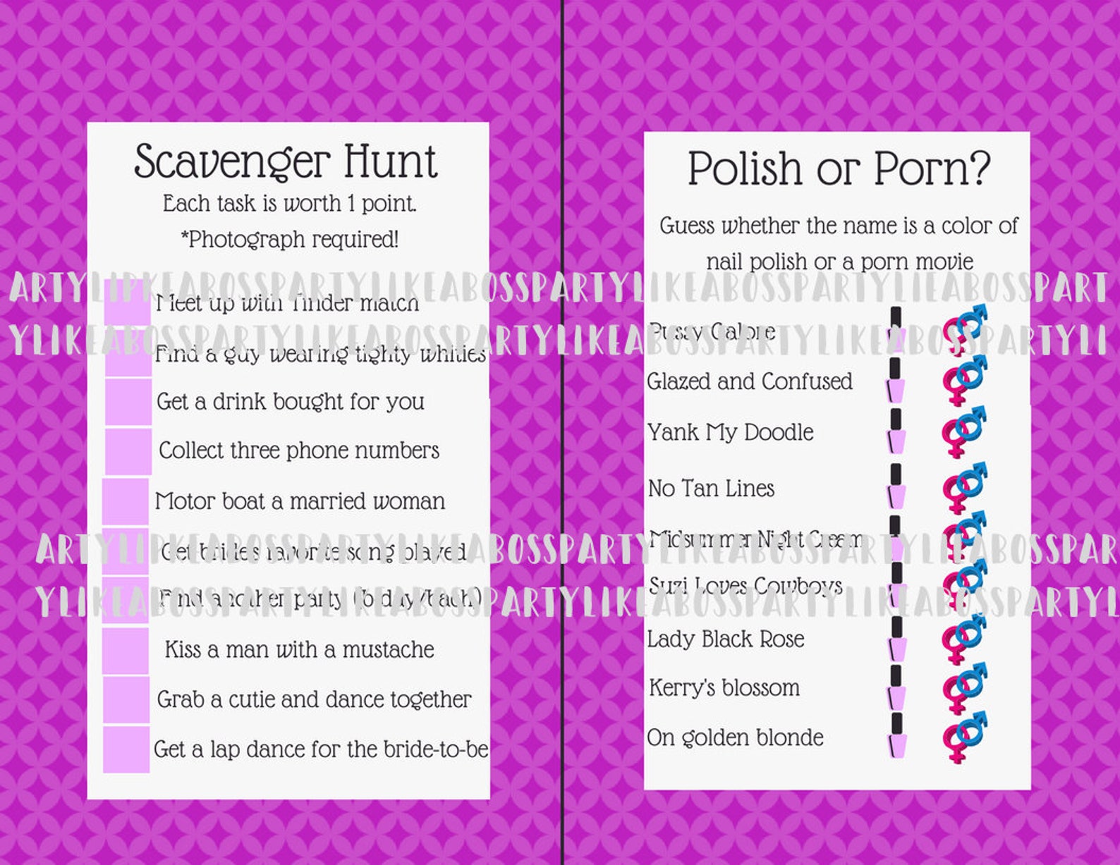 Bachelorette Games Scavenger Hunt Porn Or Polish Word Etsy