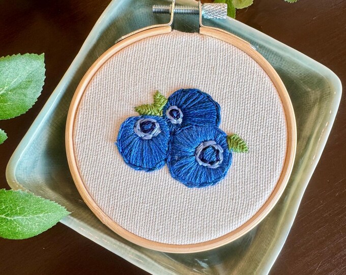 Farmers Market Blueberry Embroidery Hoop Art – Hand-embroidered Fruit ...
