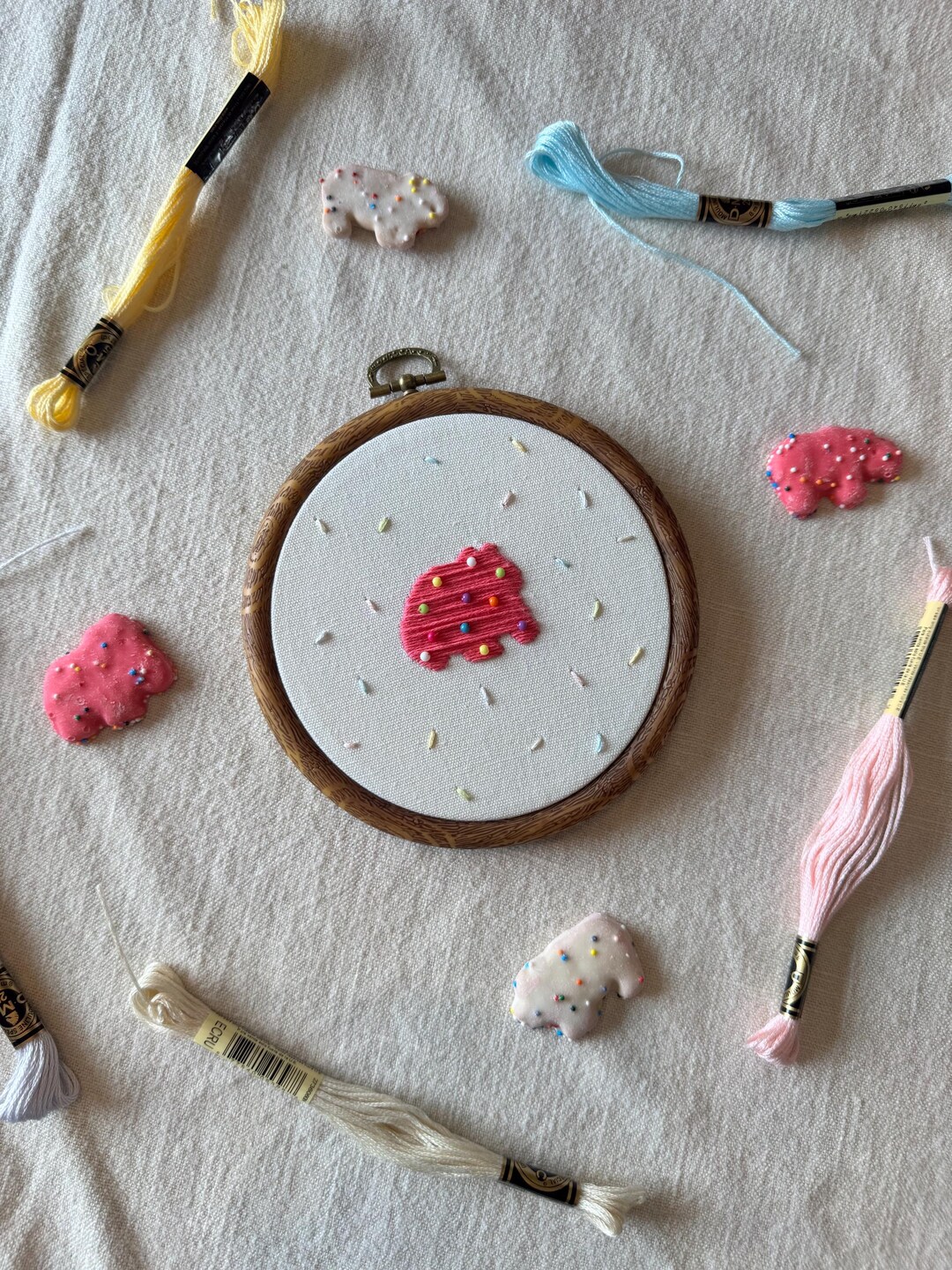 Frosted Animal Cookie Embroidery, Handmade Art, Wall Decor - Etsy