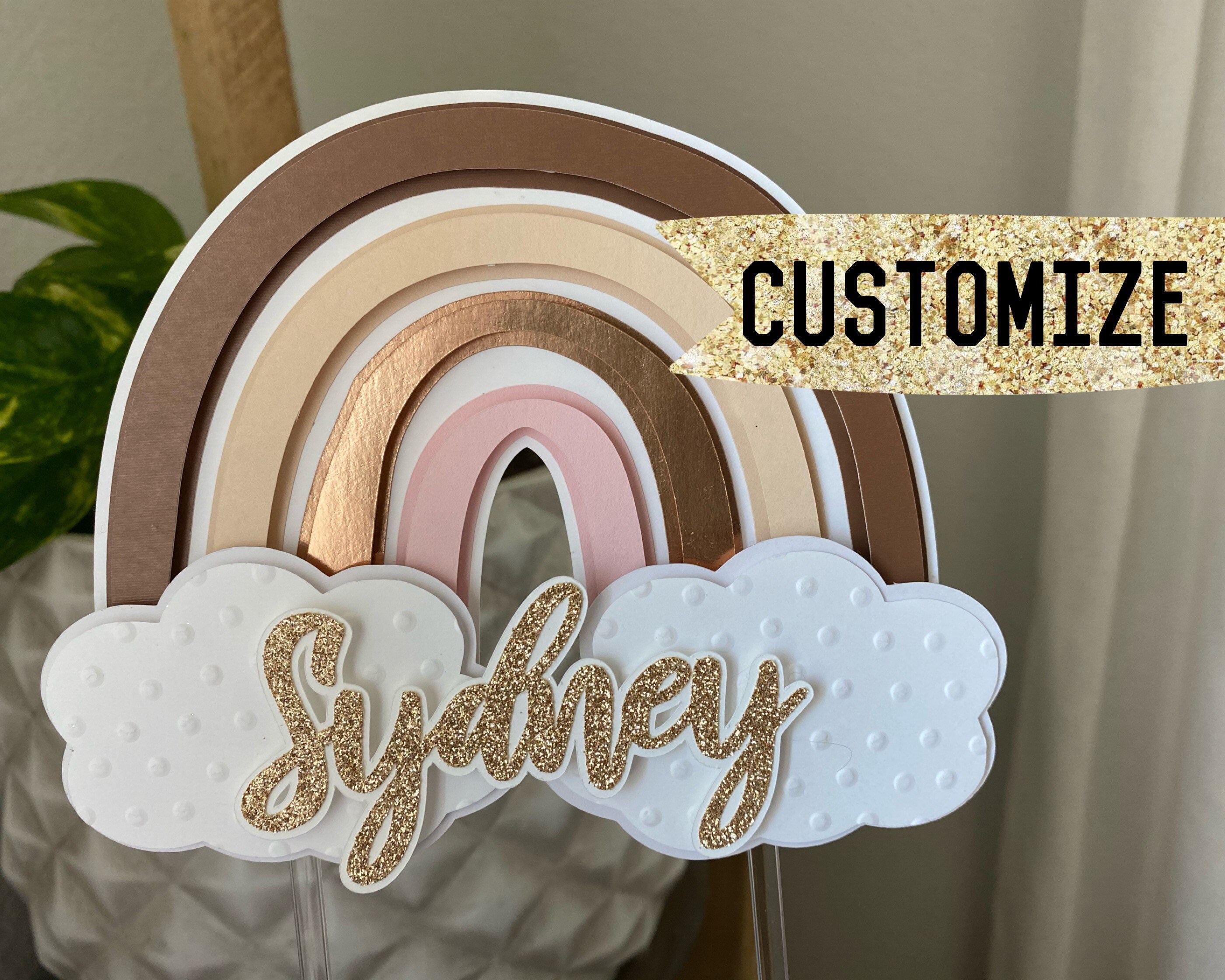 Rose Gold and Pink Boho Rainbow Cake Topper Birthday Party | Etsy