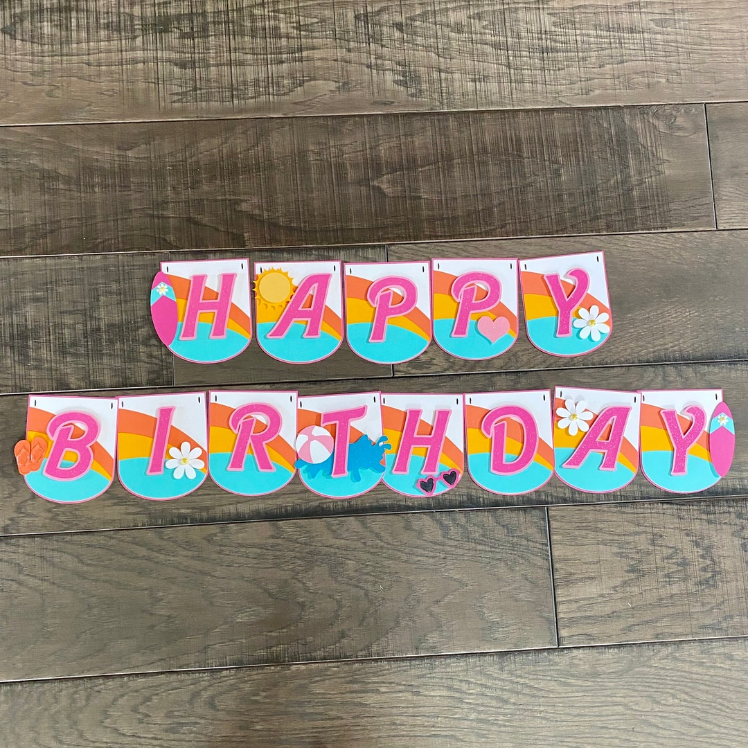 Retro Beach Theme Birthday Banner | Malibu Cali | Custom Name or Phrase ...