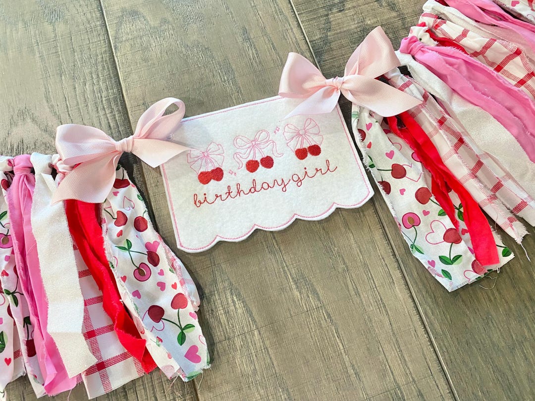 Cherry Theme Embroidered Fabric High Chair Banner | First Birthday ...