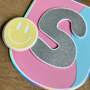 Groovy Disco Theme Birthday Banner | Happy Face Daisy Peace Heart ...