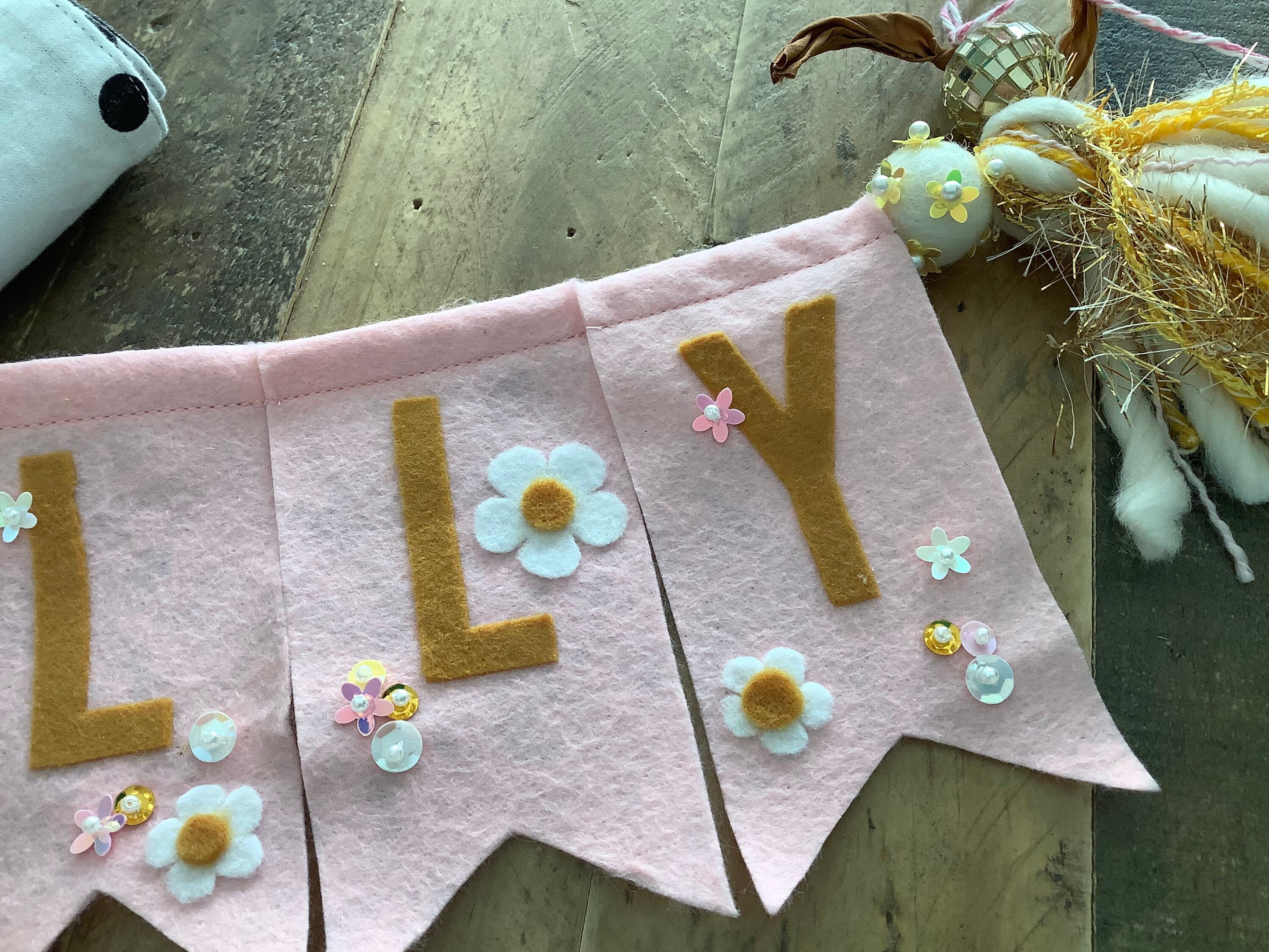 Retro Daisy Name Banner | First Birthday Party, Playroom Decor | Baby ...