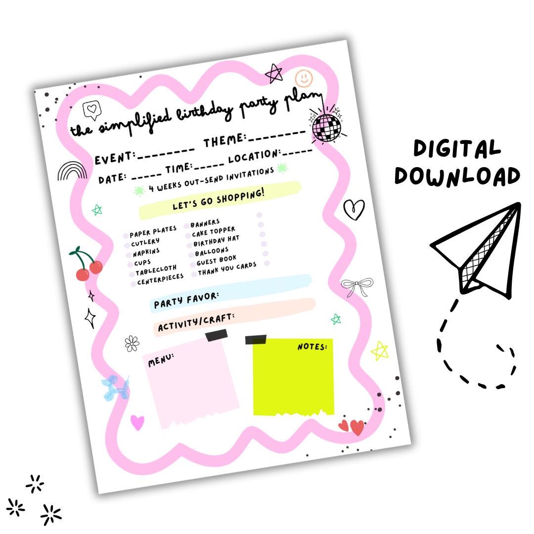 Digital Download Printable the Simplified Birthday Party Planner Sheet ...