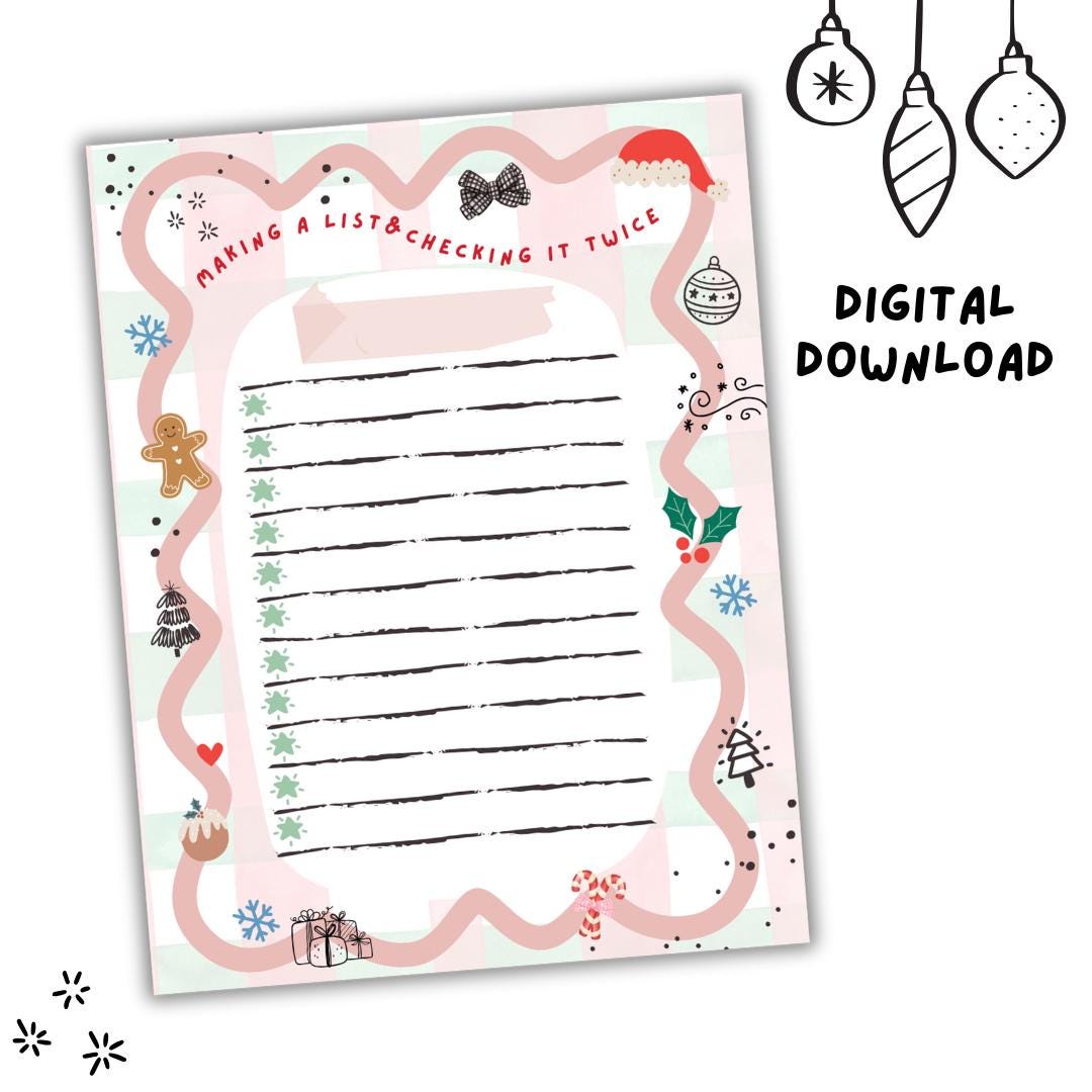 Digital Download Printable Making a List and Checking It Twice ...