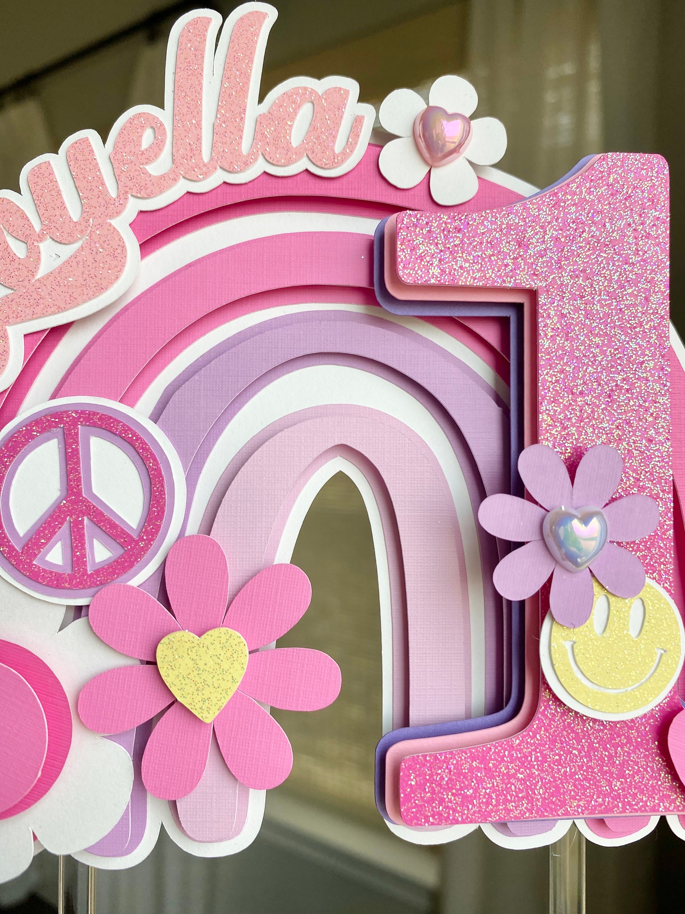 Pink and Lavender Groovy Love Rainbow Cake Topper | Birthday Party ...