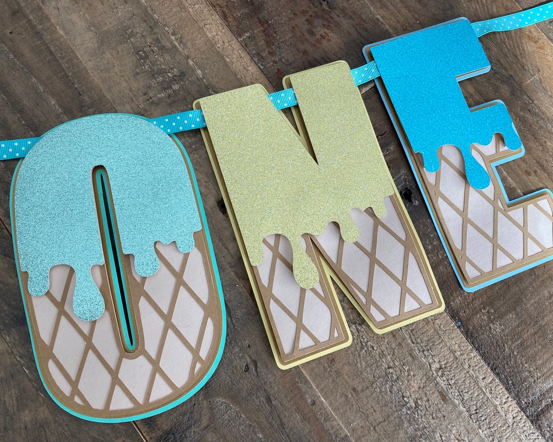 Glitter Ice Cream Theme Banner | 1st Birthday Party | Two Sweet Ice ...