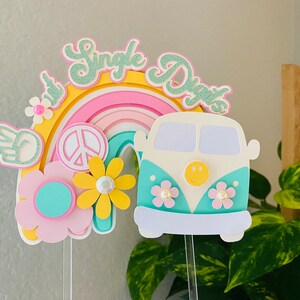 Mint Pink Groovy Rainbow Cake Topper | Birthday Party Decor | Retro Bus ...