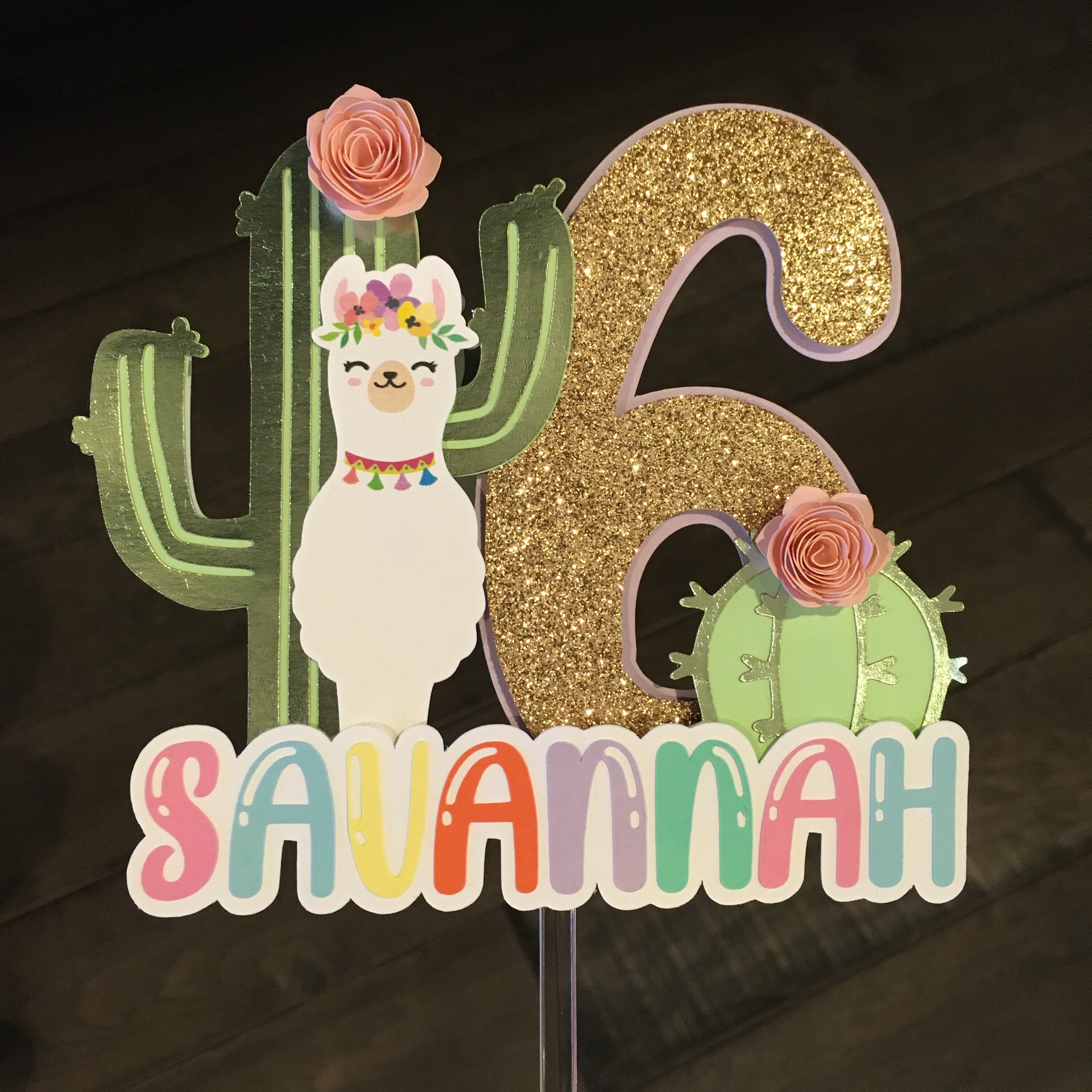 Personalized Llama Cactus Cake Topper Custom Number | Etsy