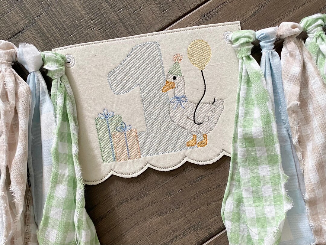 One Silly Goose Embroidered High Chair Banner | Vintage Shabby Chic ...