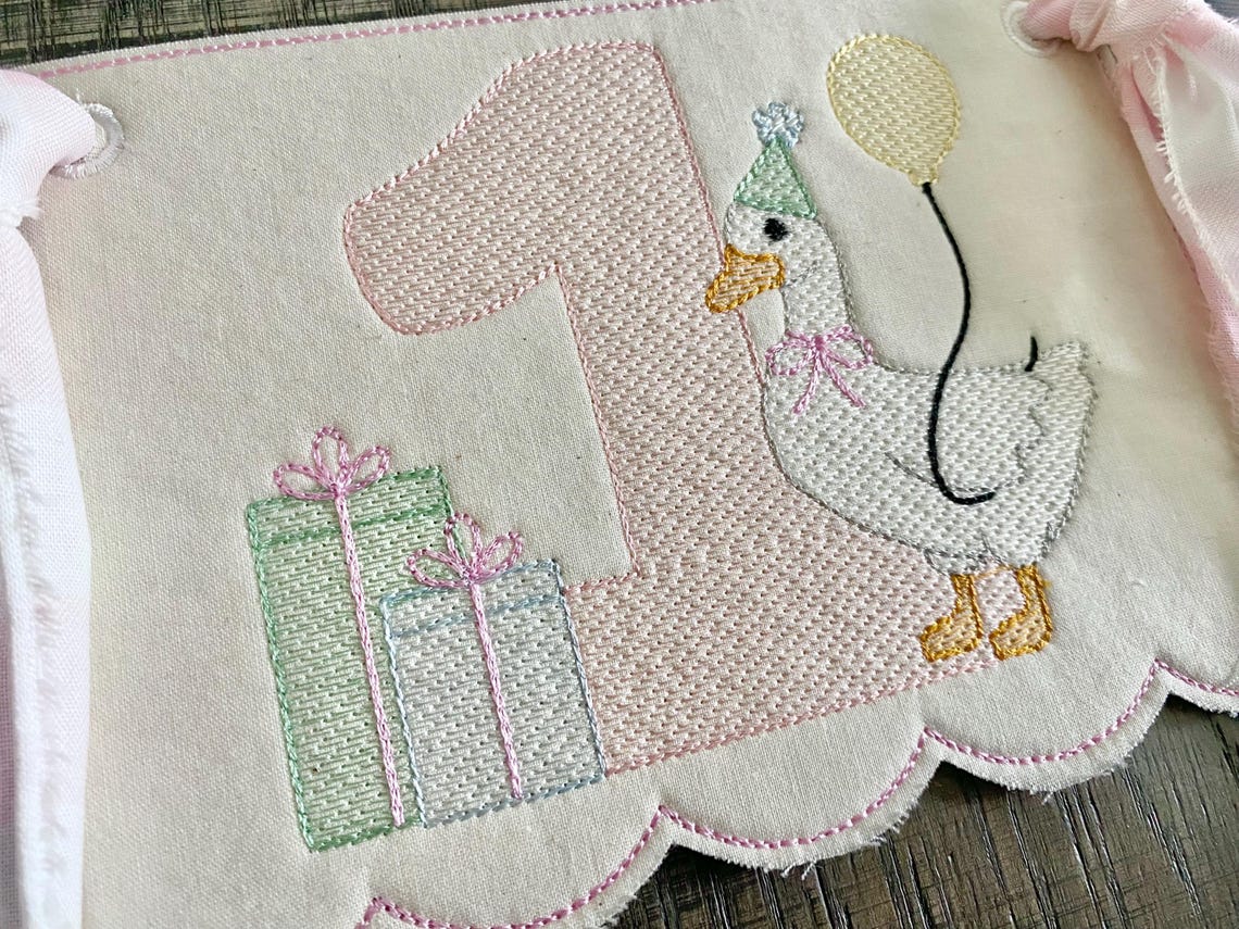 One Silly Goose Embroidered High Chair Banner | Vintage Coquette Shabby ...