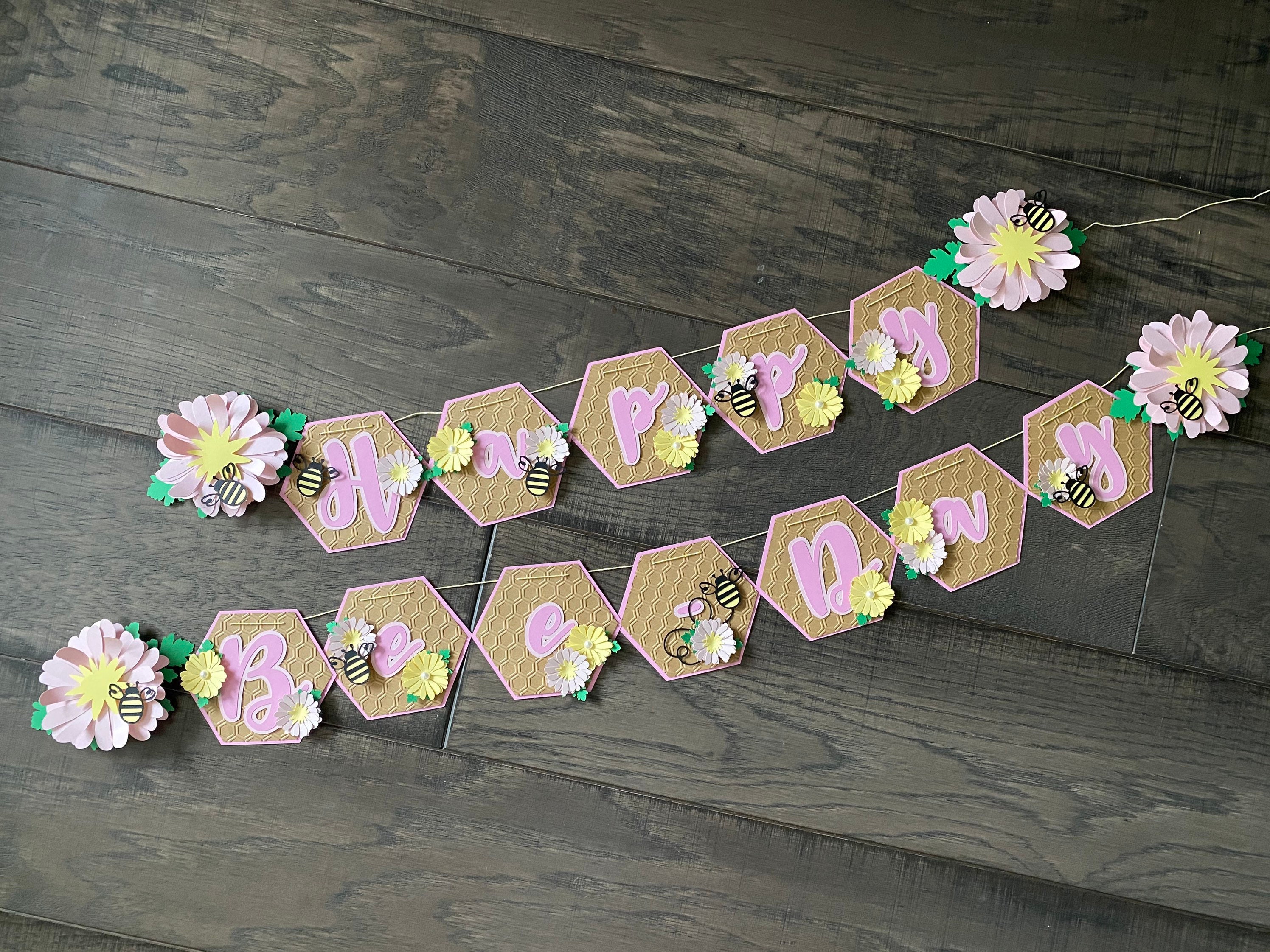 Pink Bee Theme Banner with Daisies Birthday Party Bridal | Etsy