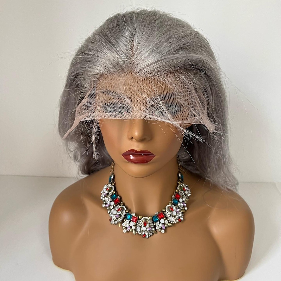 Grey Hair Wigs Human Hair Wigs Lace Frontal Wigs Preplucked Hair Line ...