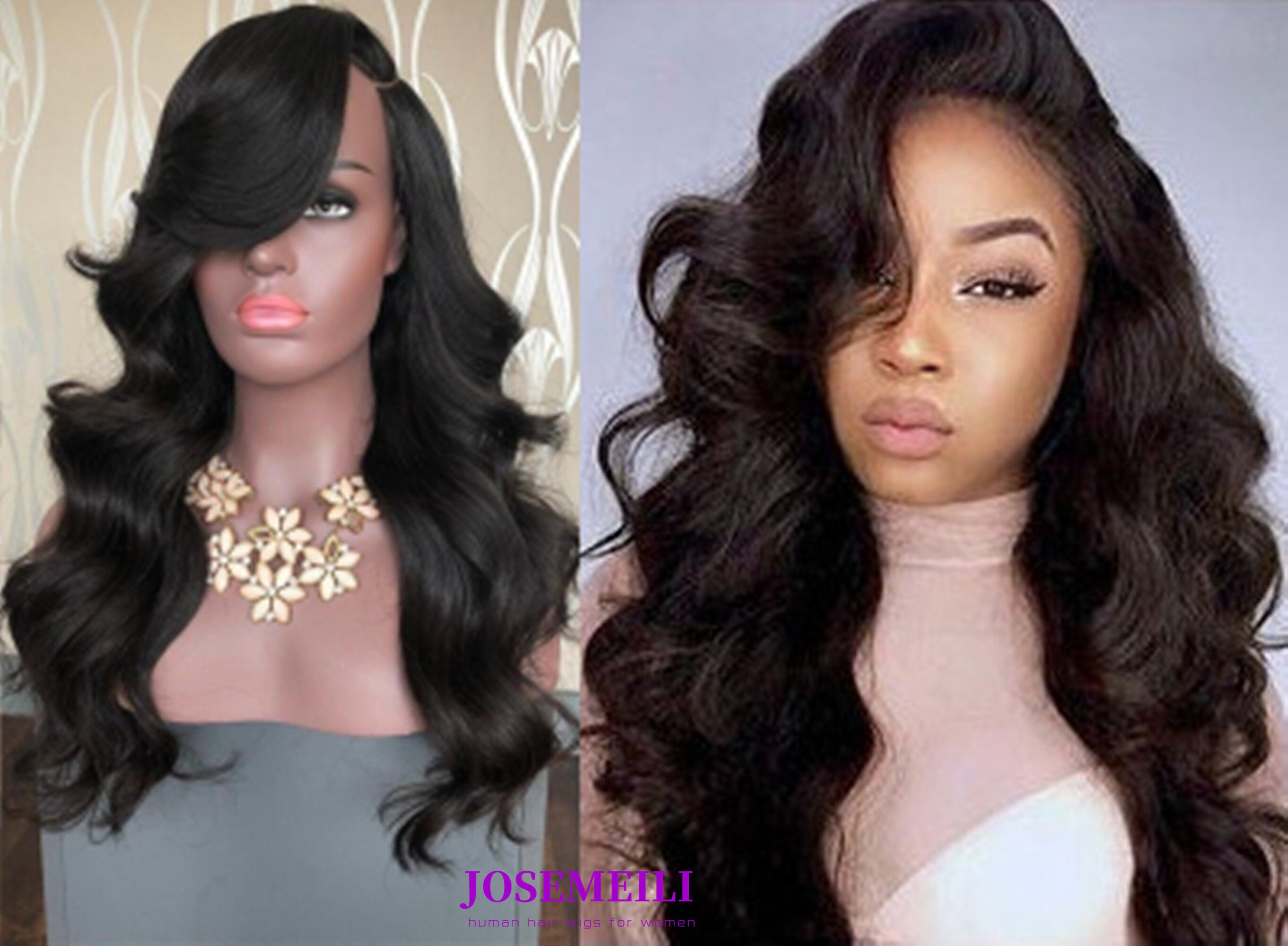 100% human hair wig body wave with side bang remy hair | Etsy