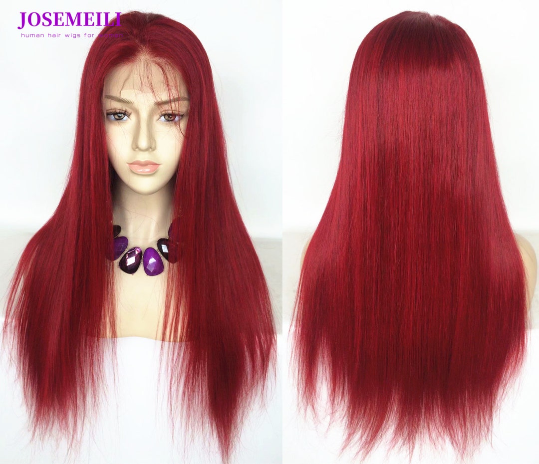 Red Hair Human Hair Wigs Preplucked Hair Natural Hair Line Red Wine 99j ...