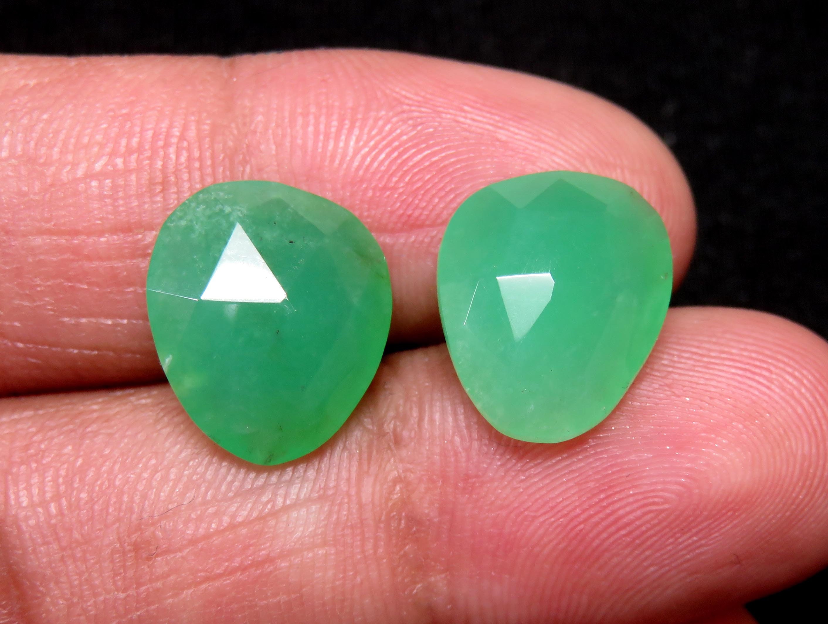 2 Pcs Lot, Australian Chrysoprase Gemstone, Faceted Chrysoprase, Hand ...