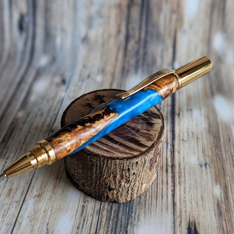 Handmade Coloured Resin and Silver Birch Burr Rollerball Pens Gold ...