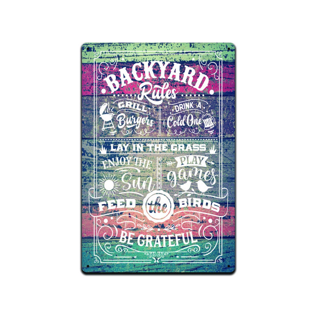 Backyard Rules Metal Tin Sign - Outdoor Grilling Sign, Summer Vibes ...