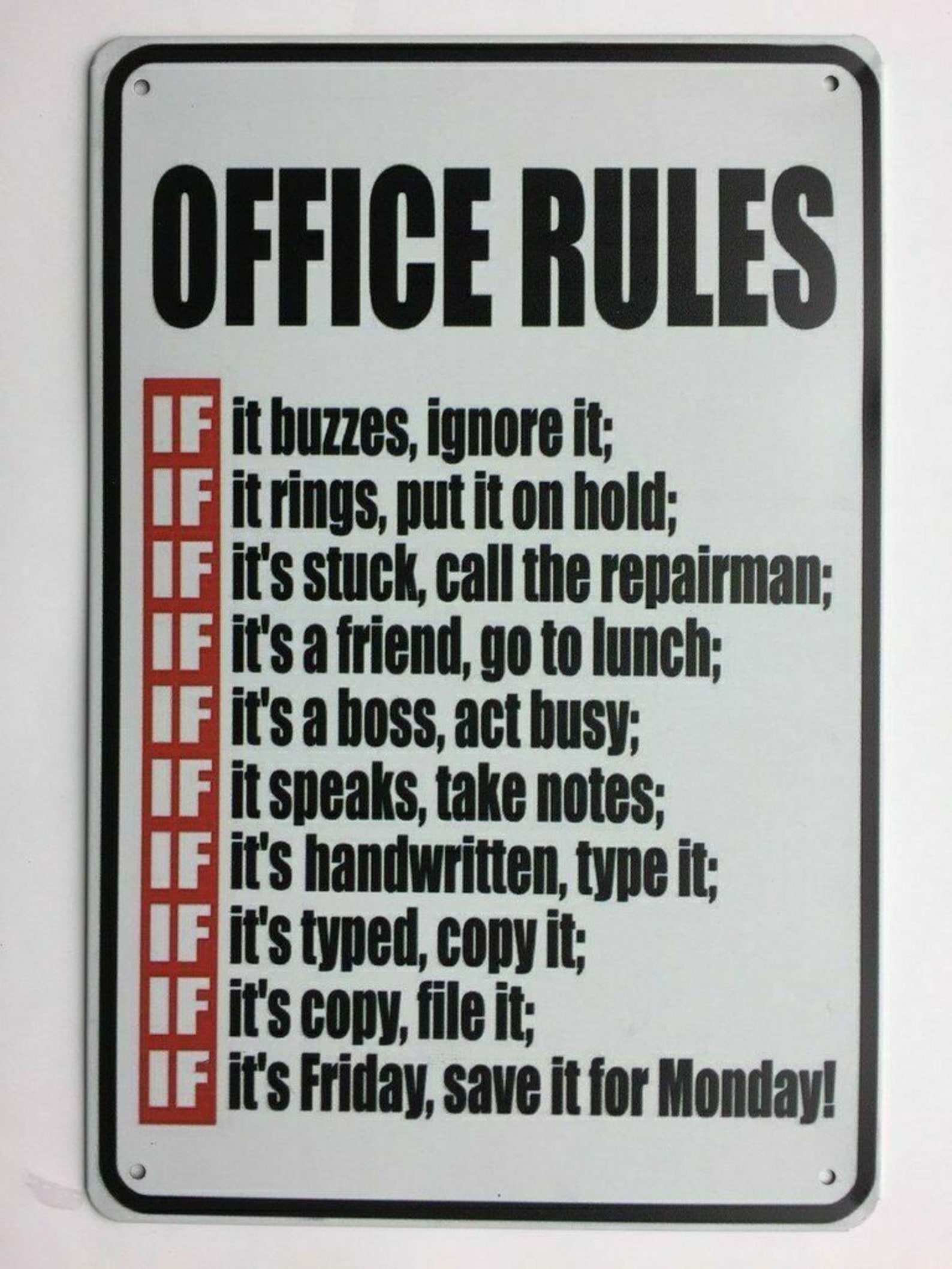 Office Rules Metal Novelty Office Business Entryway Tin Sign 8 | Etsy