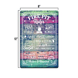 Fire Pit Rules Metal Tin Sign - Backyard Decor, Backyard Sign, Welcome ...