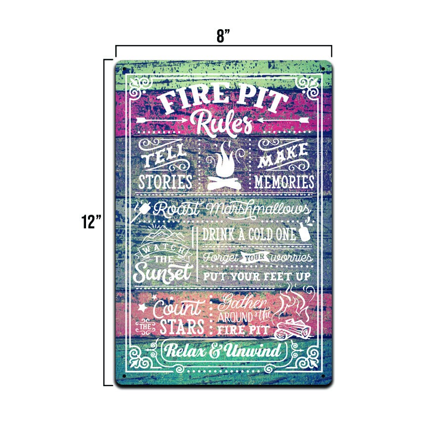 Fire Pit Rules Metal Tin Sign Backyard Decor Backyard Sign - Etsy