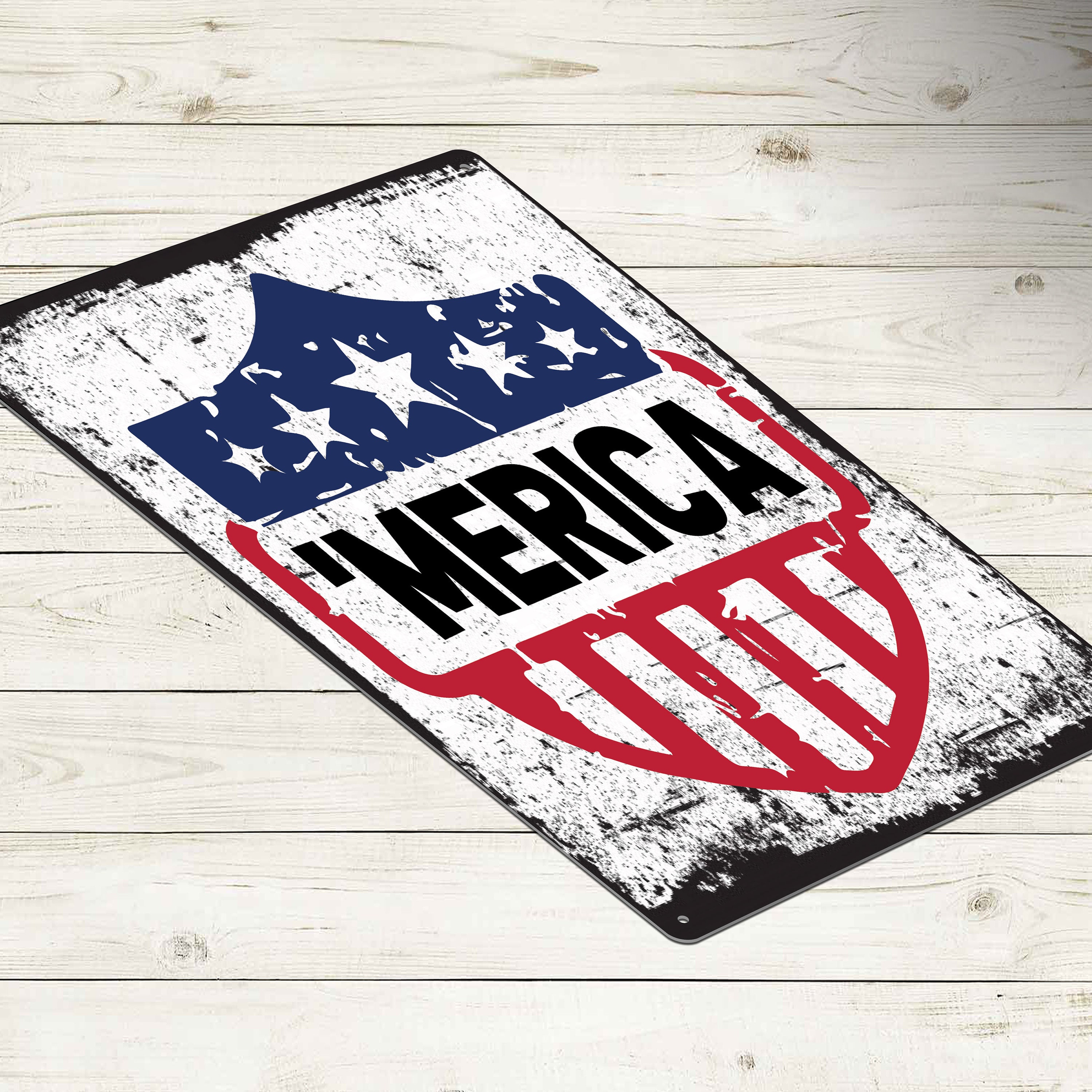 Merica Monogram USA Distressed Crest Tin Sign Funny Home - Etsy