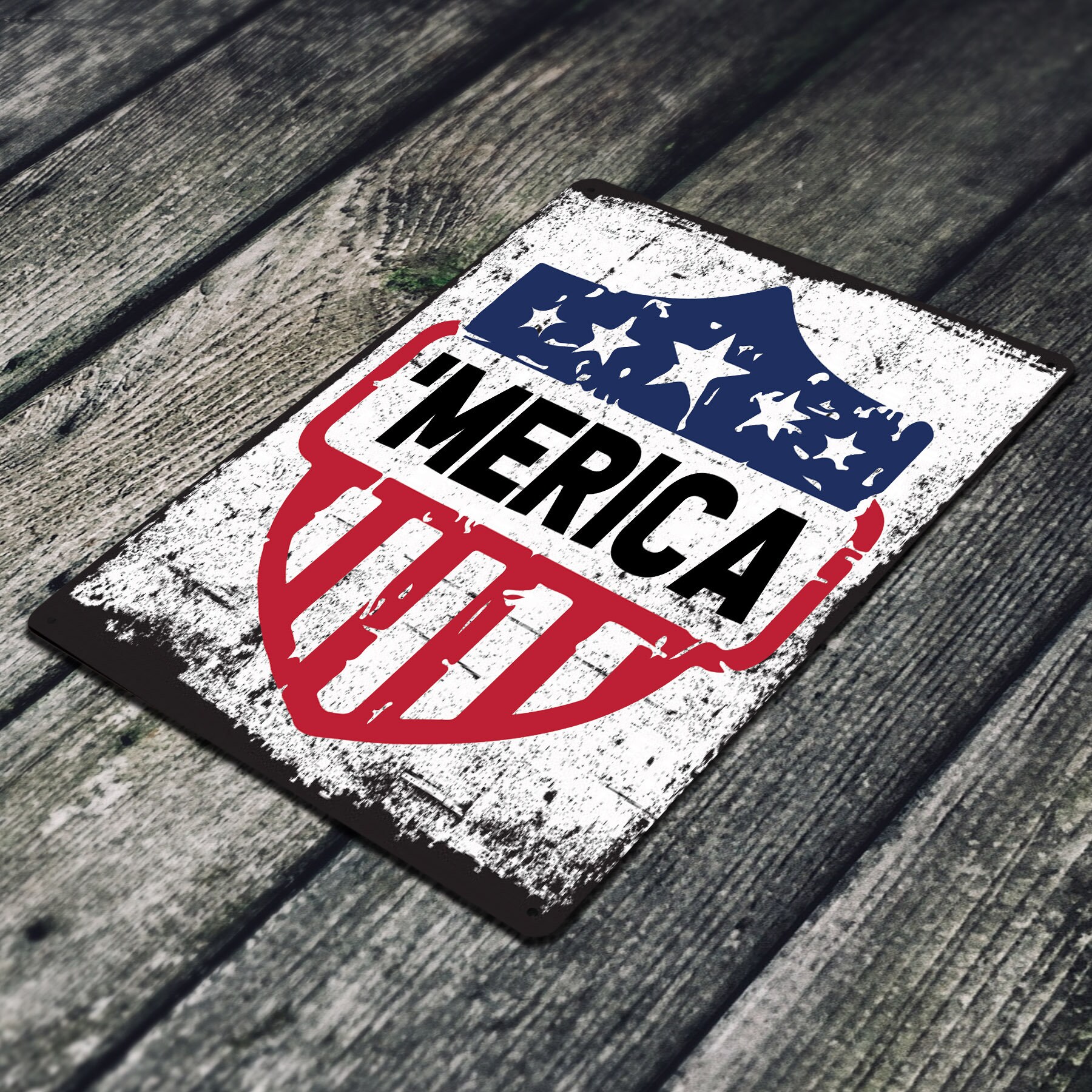 Merica Monogram USA Distressed Crest Tin Sign Funny Home - Etsy