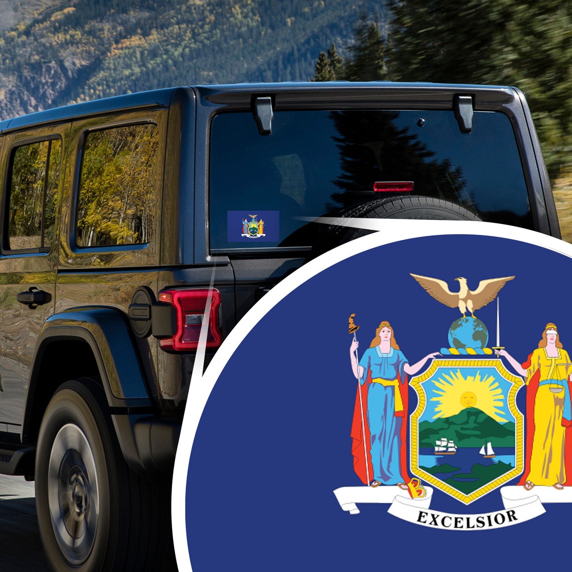 New York State Flag Decal Sticker 5-Inches By 3-Inches | Etsy