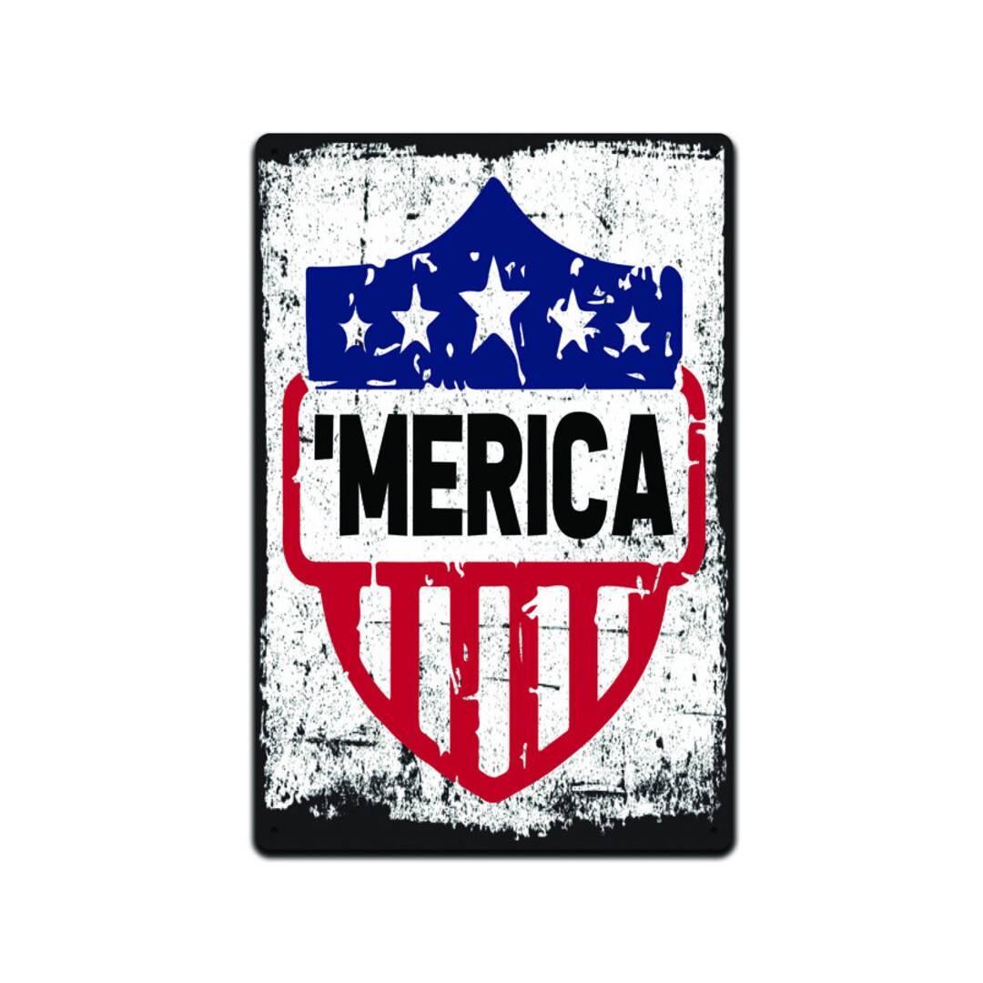 Merica! Monogram USA Distressed Crest Tin Sign, Funny Home Décor Sign ...
