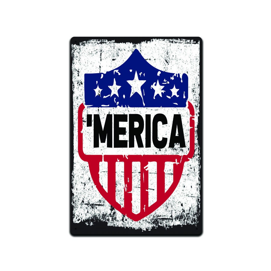 Merica Monogram USA Distressed Crest Tin Sign Funny Home - Etsy