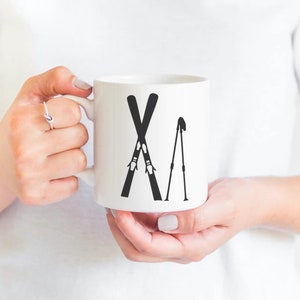 Skier Mug Ski Lover Cup Mountains Are Calling 11-ounce White and Black ...