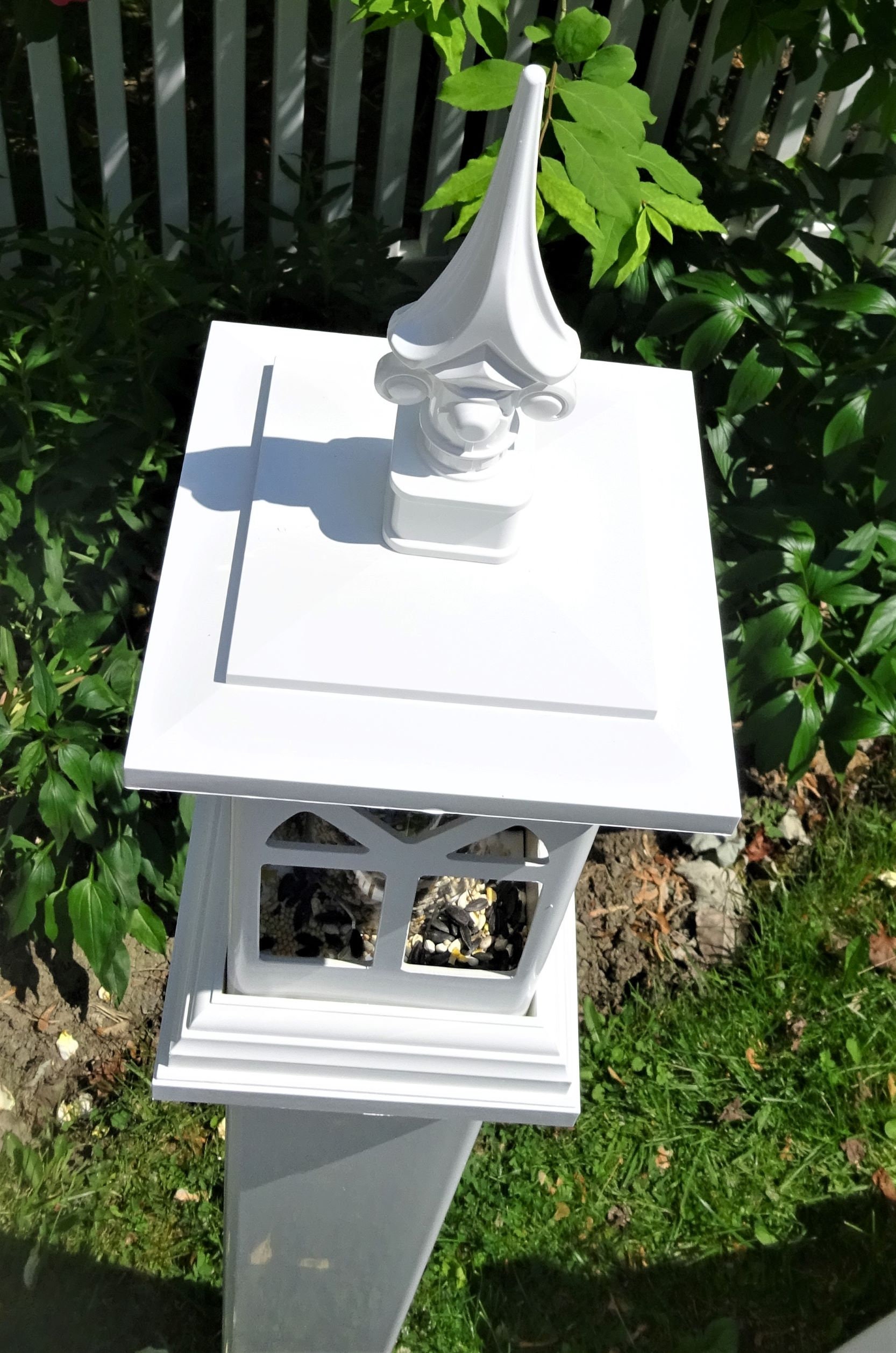 Bird Lovers Delight, White Weatherable 5 PVC Post Mount Tube Feeder ...